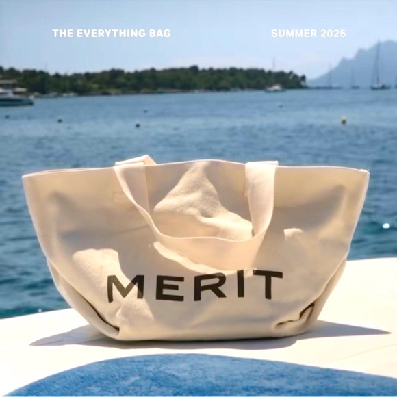 Merit | Bags | New Merit Makeup Limited Edition Cream Black Large Tote ...